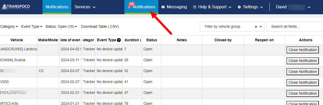 Notification Event Types